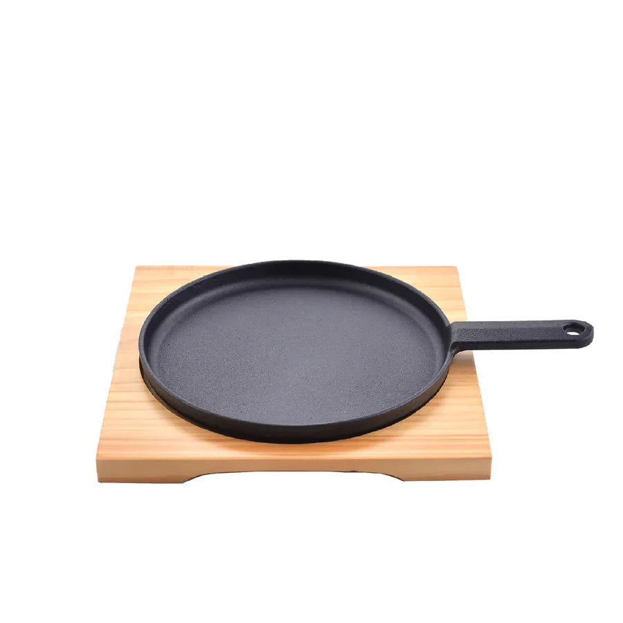 Cast Iron Tawa Sizzling Plate With Wood Base – Bakeware.pk